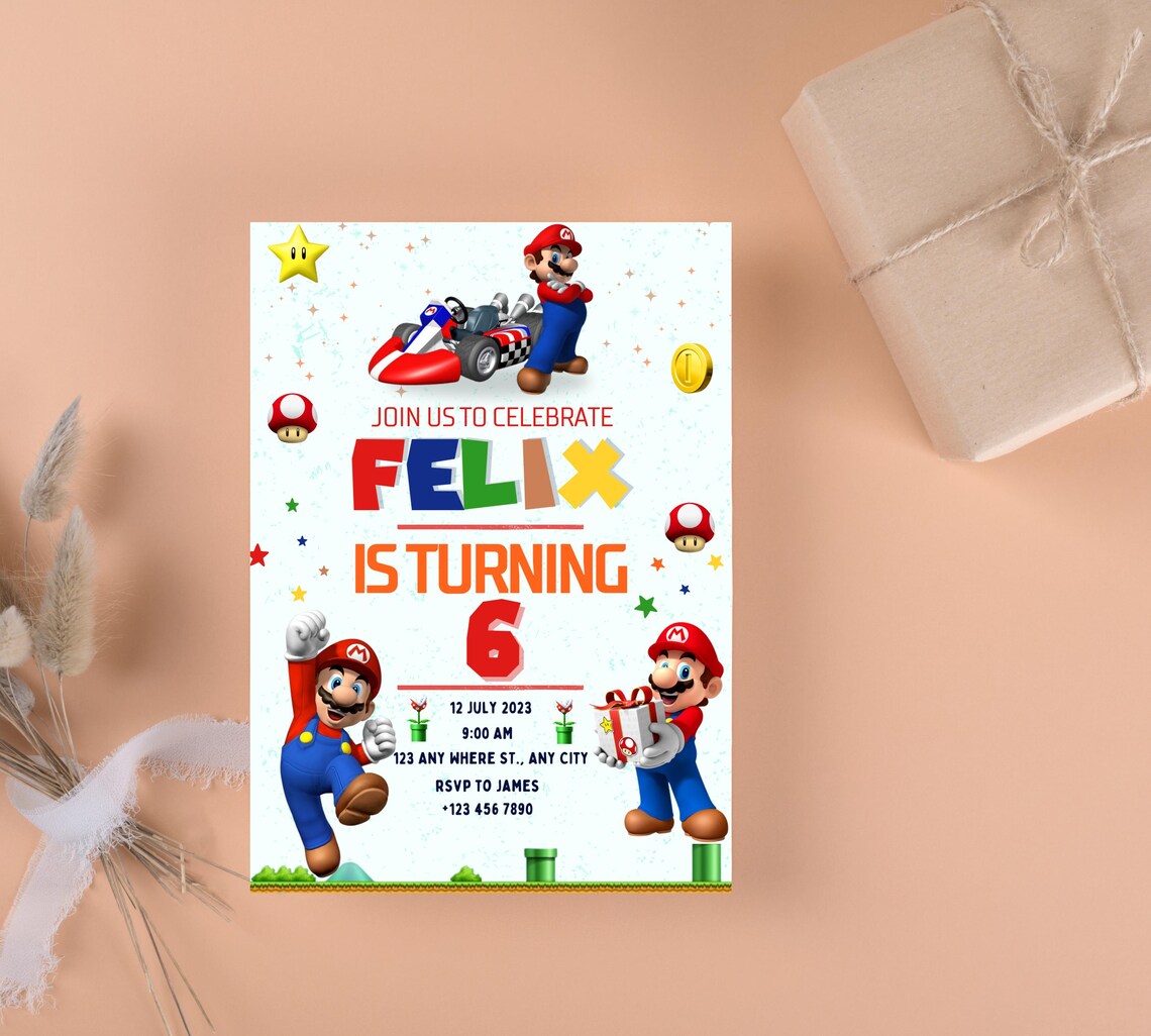 Super Mario Birthday Invitation, Mario Bros Birthday Invitation, Mario ...