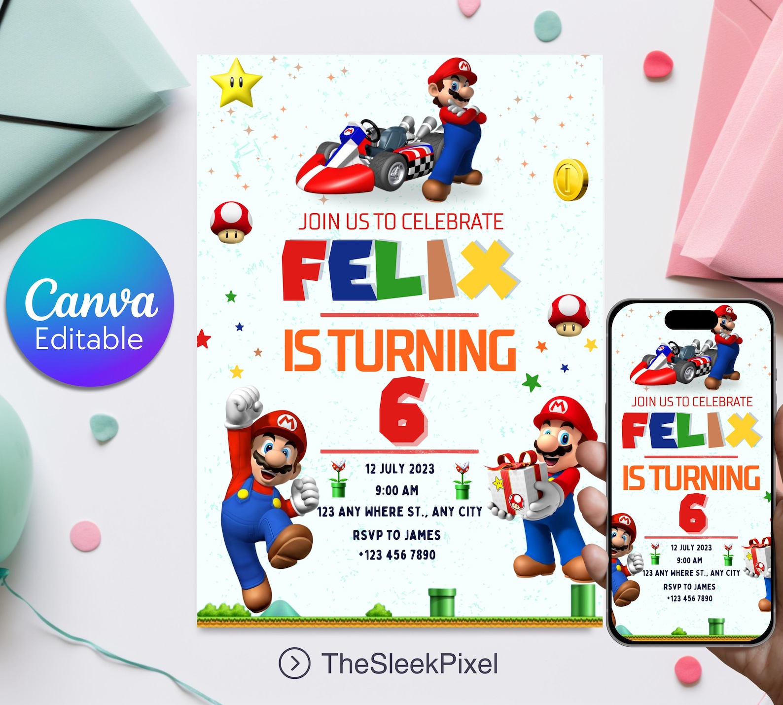 Super Mario Birthday Invitation, Mario Bros Birthday Invitation, Mario ...
