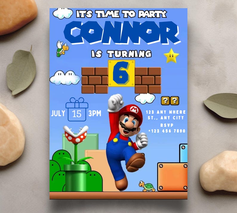 Super Mario Birthday Invitation: Editable Kids Party Invite (canva) - Etsy