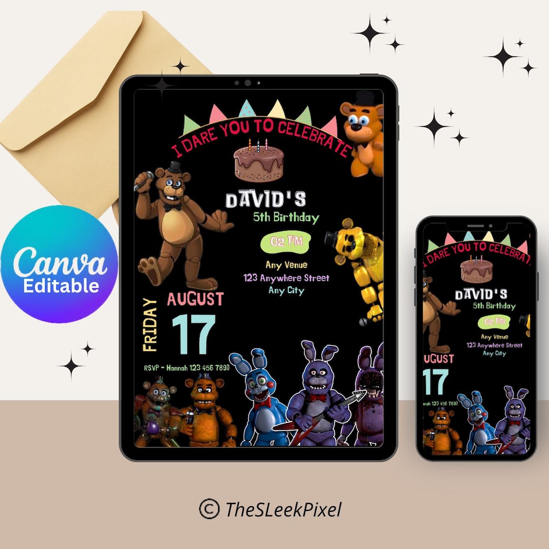 Five Nights at Freddy's Birthday Invitation, Kids FNAF Party Digital ...