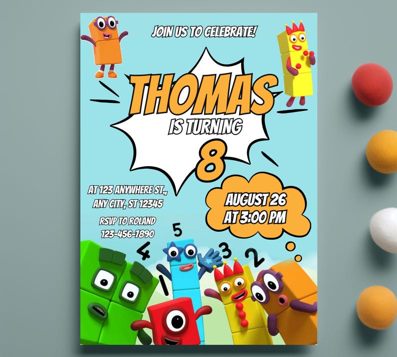 Editable Numberblocks Birthday Invitation, Number Blocks Kids Party ...
