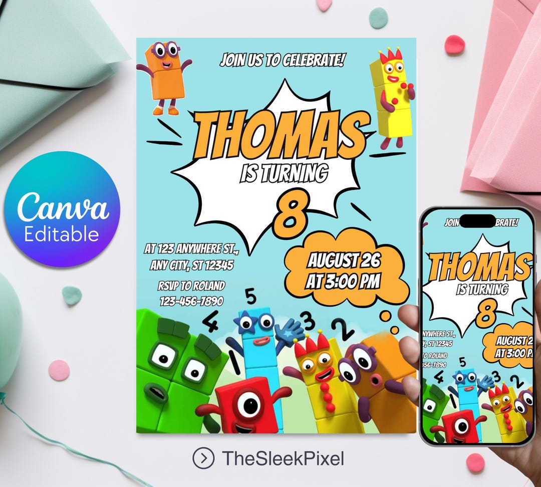 Editable Numberblocks Birthday Invitation, Number Blocks Kids Party ...