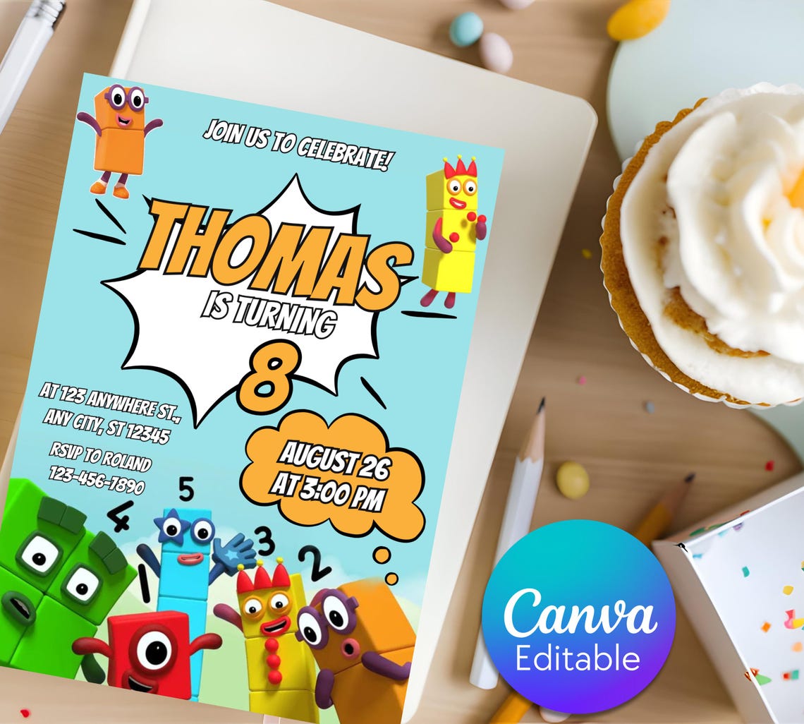 Editable Numberblocks Birthday Invitation, Number Blocks Kids Party ...