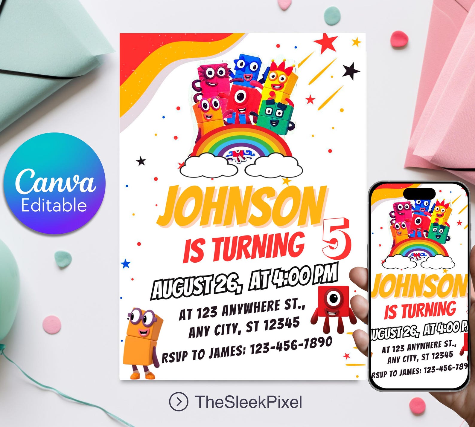 Numberblocks Birthday Invitation, Number Blocks Kids Party Invitation ...