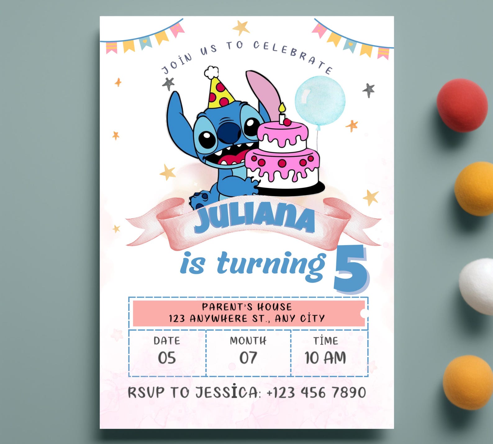 Editable Stitch Birthday Invitation: Kids Party Invite (digital ...