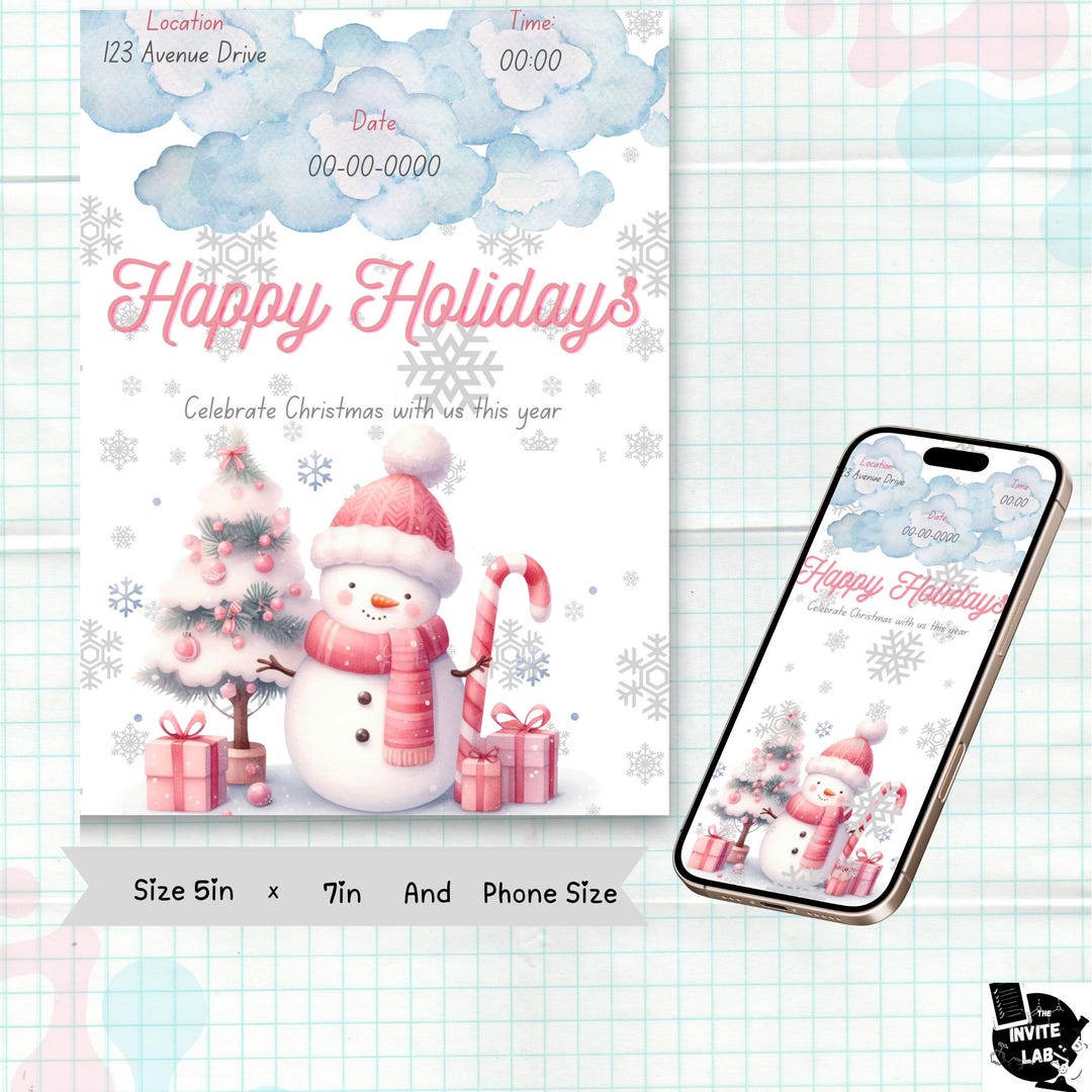 Snowman Invitation, Editable Christmas Invitation, Digital Invitations ...