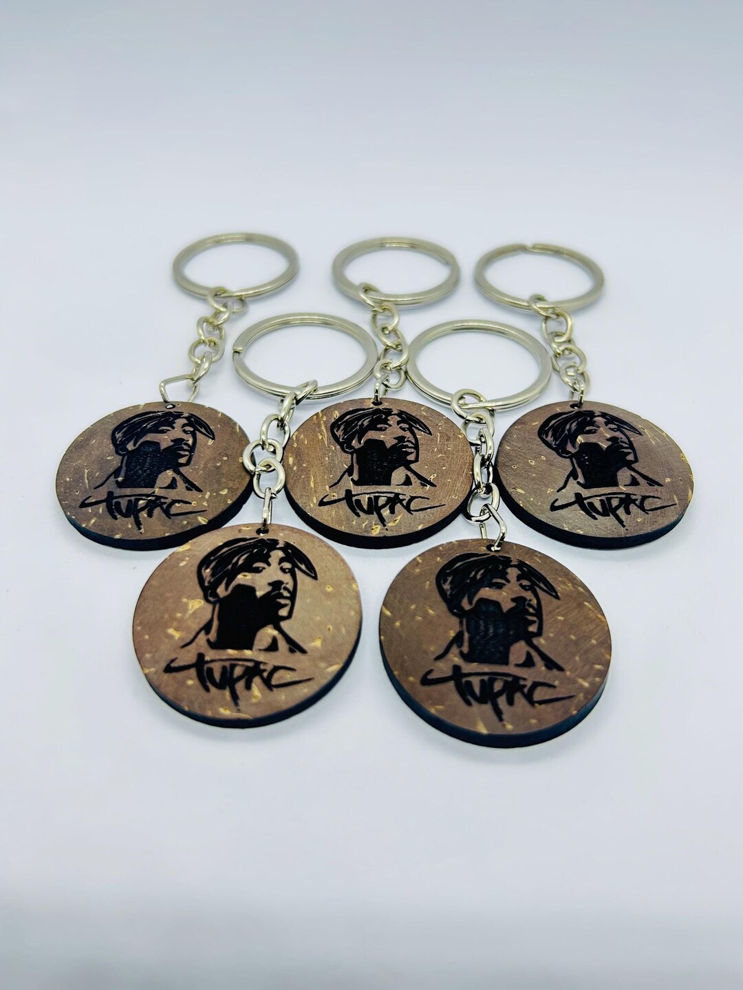 2pac Tupac Engraved Coconut Shell Keyring - Keychain Handmade Carving ...