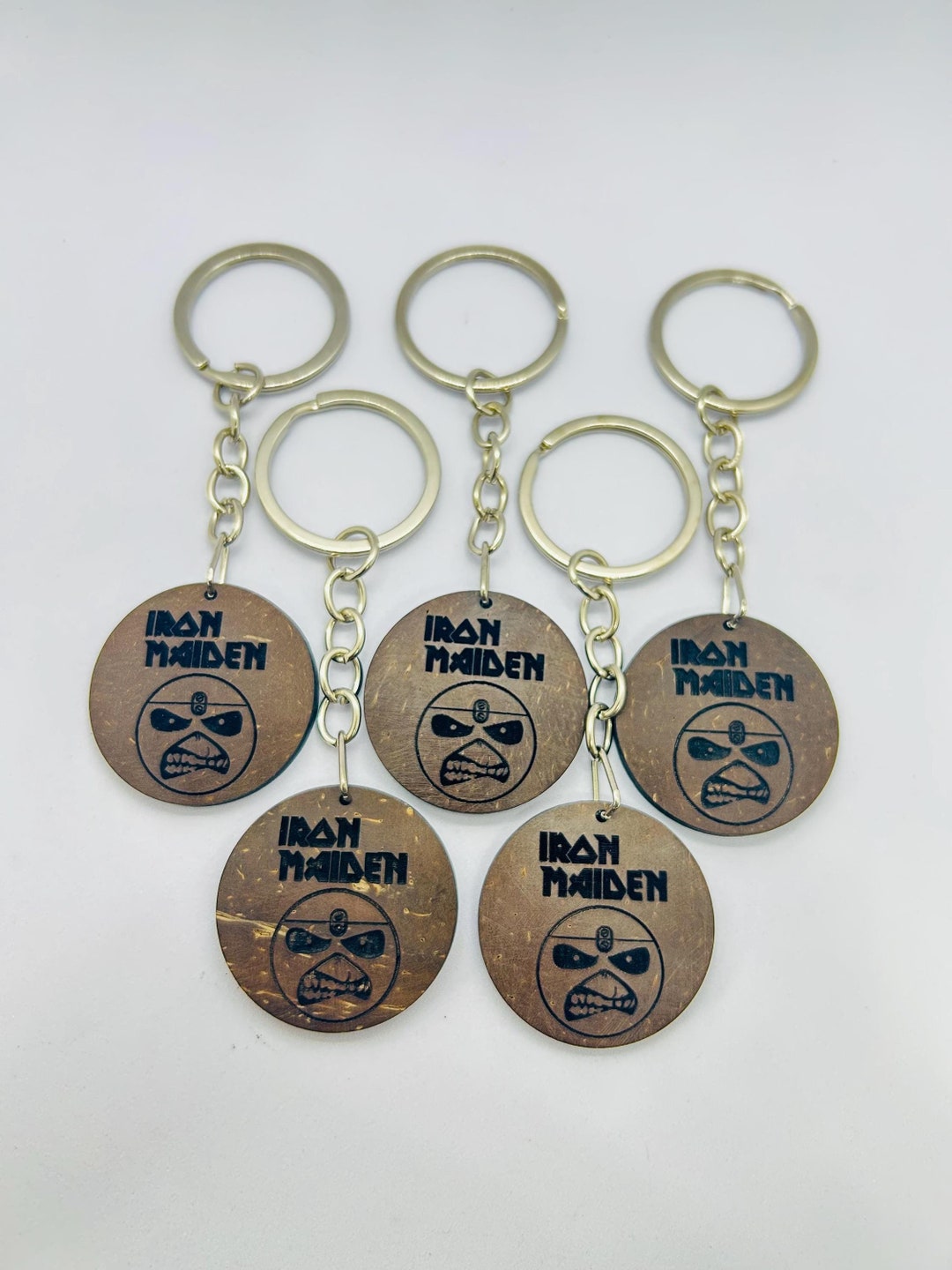 Iron Maiden Metal Band Engraved Coconut Shell Keyring - Keychain ...