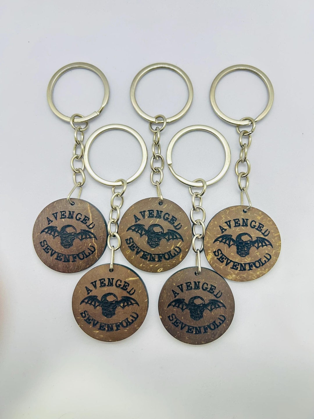 Avenged Sevenfold Metal Band Engraved Coconut Shell Keyring - Keychain ...