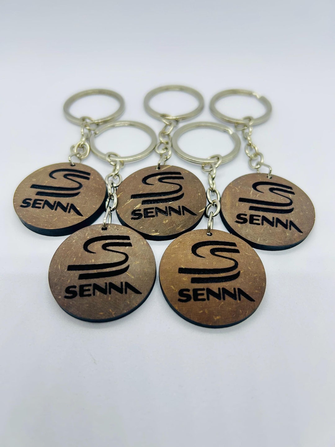 Ayrton Senna F1 Engraved Coconut Shell Keyring - Keychain Handmade ...
