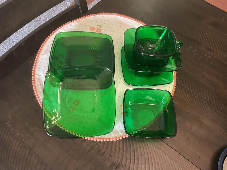 9 Pieces of Vintage Forest Green Dinnerware, Charm by Anchor Hocking - Etsy