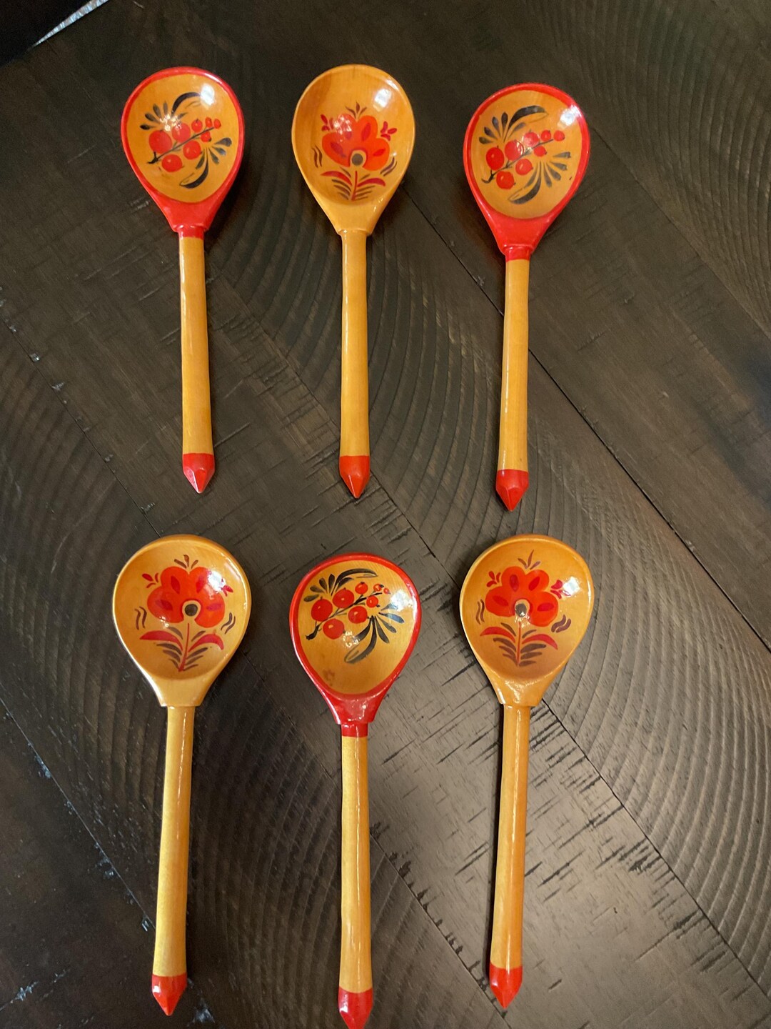 6 Russian Style Folkart Khokhloma Wooden Spoons - Etsy