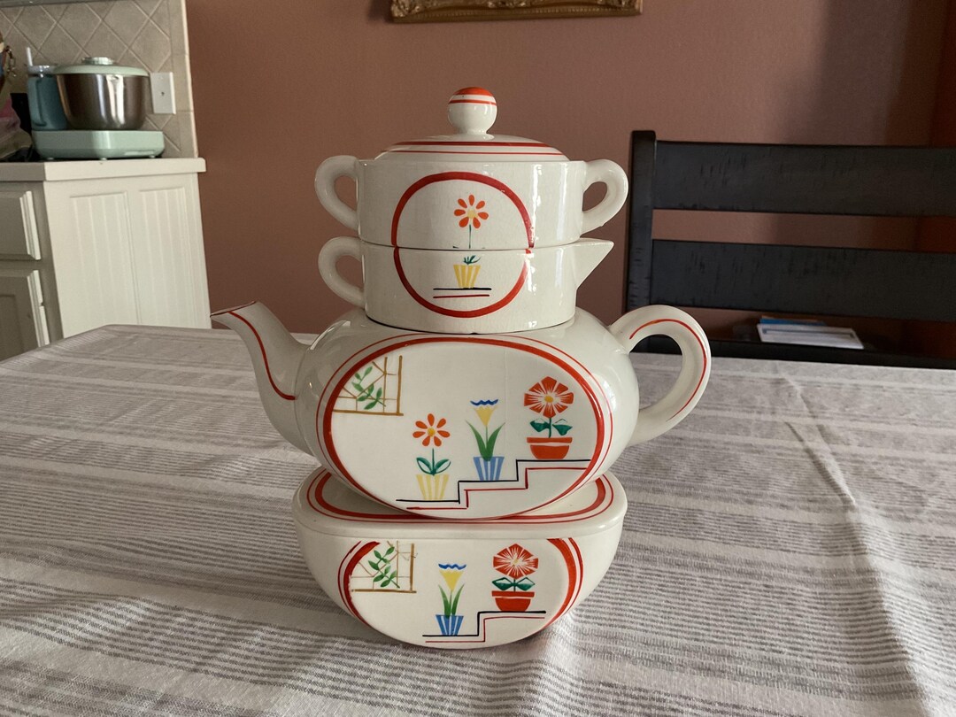 Vintage 1930s Stacking Tea Set, Japanese Art Deco “posey Shop” - Etsy