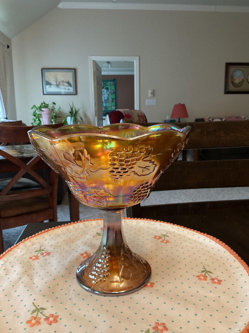 Vintage Amber Carnival Glass Compote; Harvest by Colony - Etsy