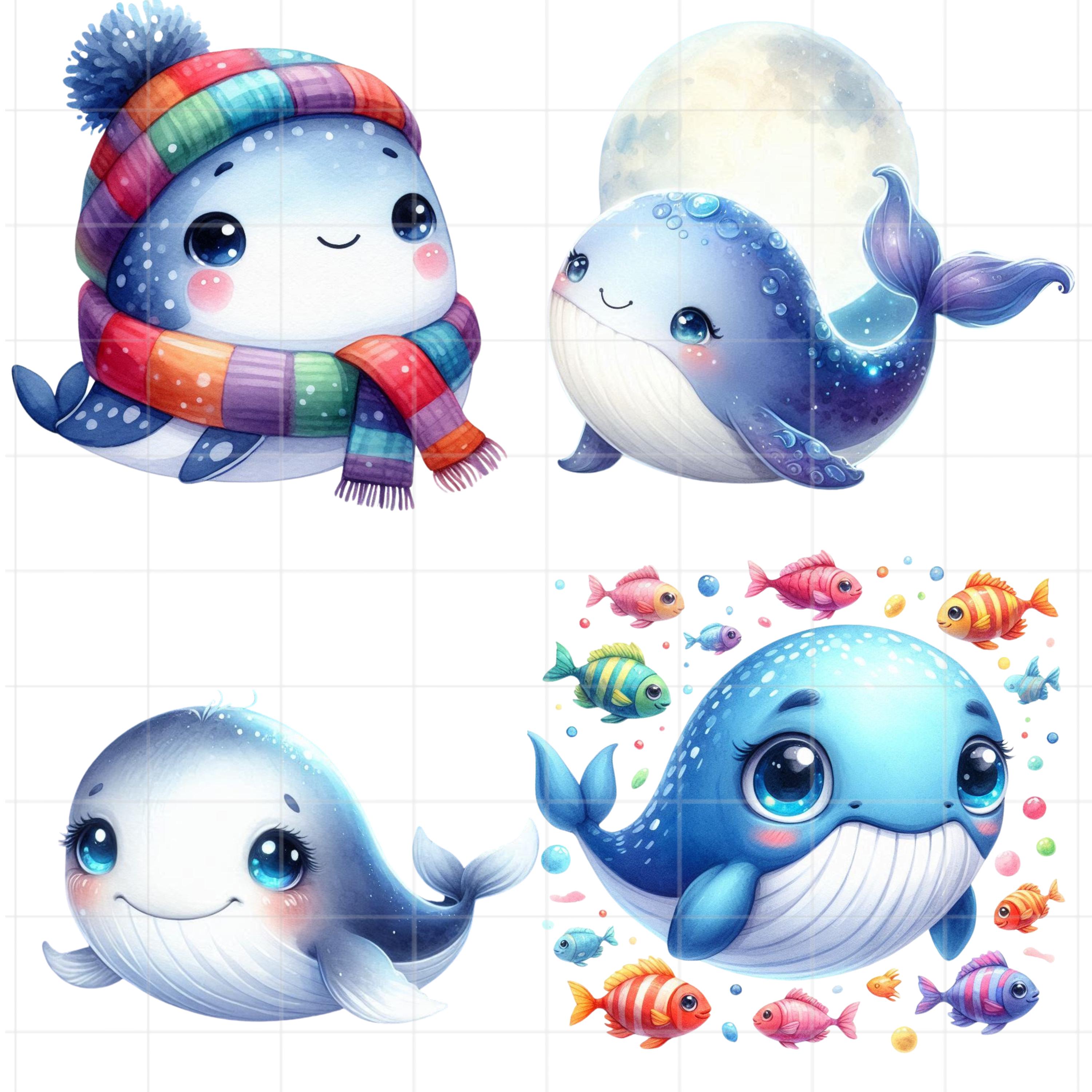 33 Watercolor Playful Whales Clipart, Cute Whale PNG, Transparent ...