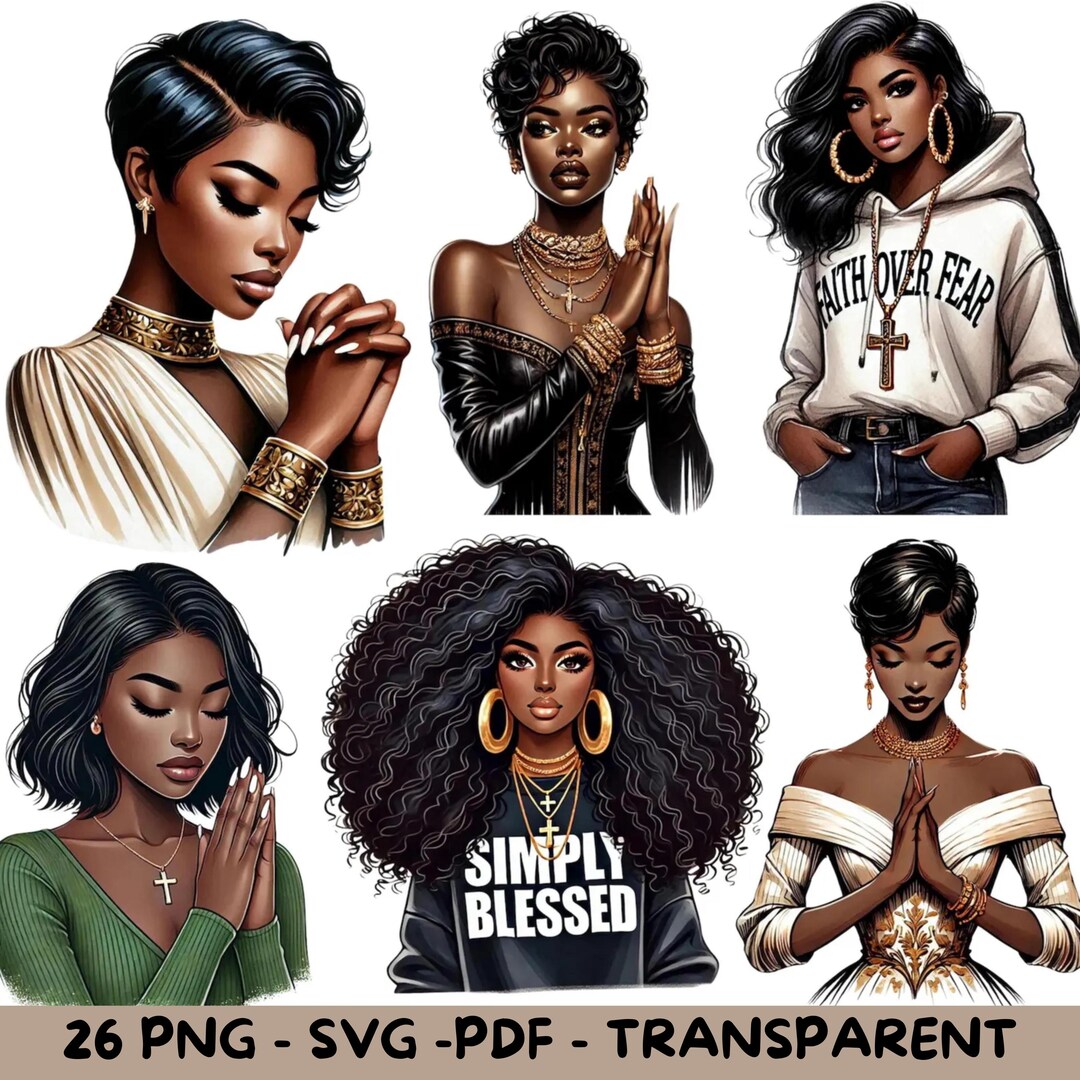 26 Watercolor Black Girl Praying Clipart, Png, Svg, Pdf Files, Black ...
