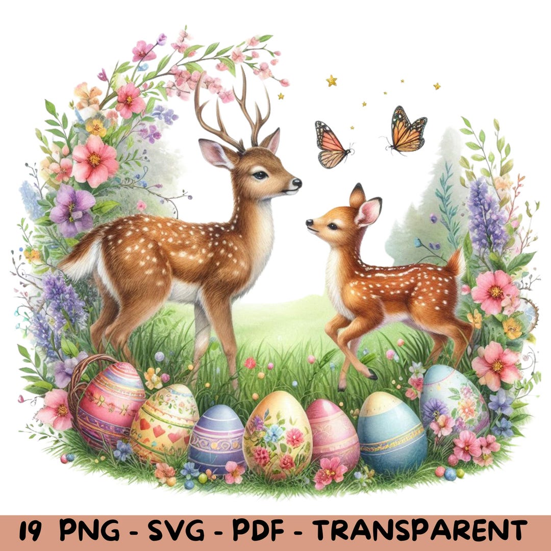 19 Watercolor Easter Deer Clipart | High-res PNG, SVG, PDF - Etsy