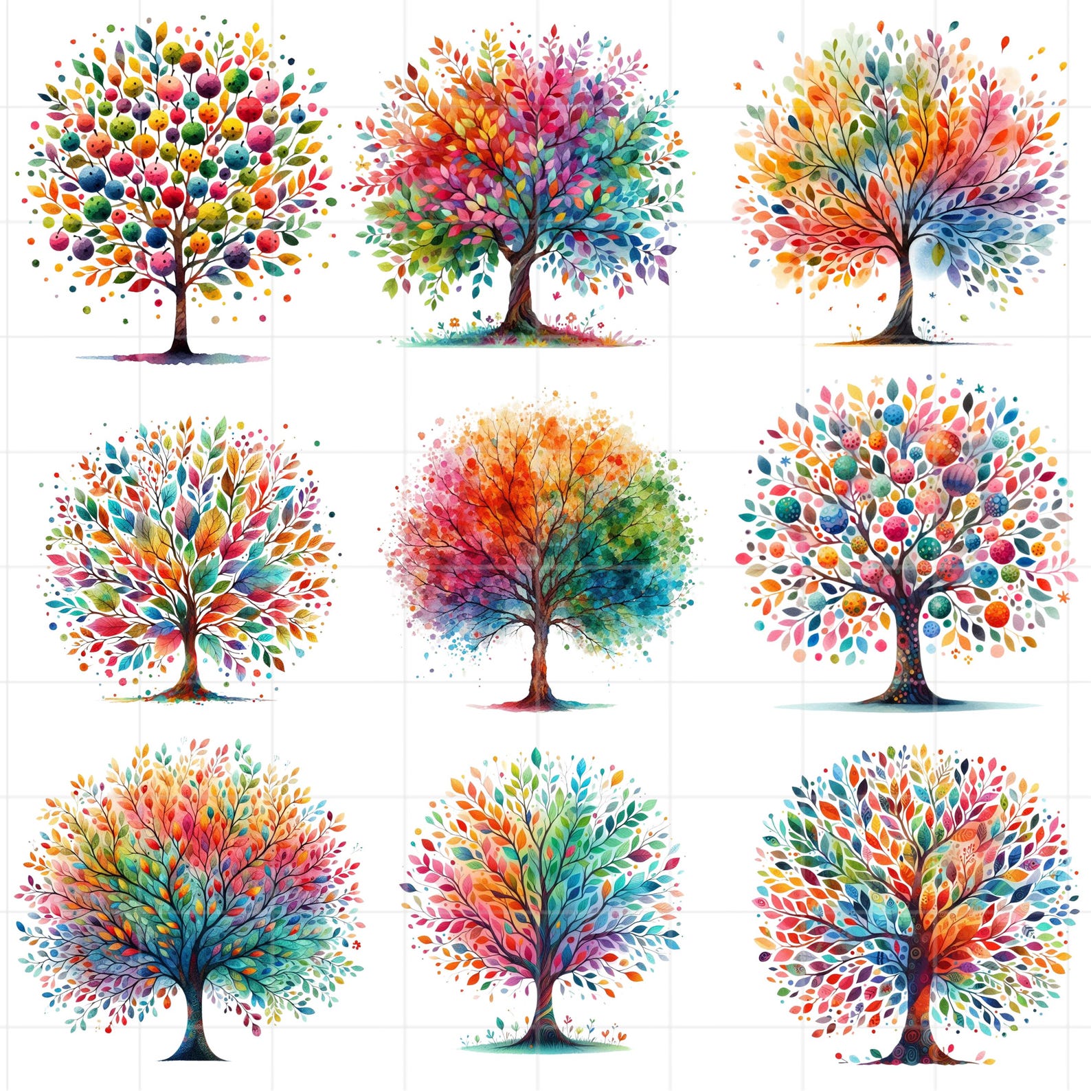 57 Watercolor Multicolor Trees Clipart - High Resolution - PNG, SVG ...
