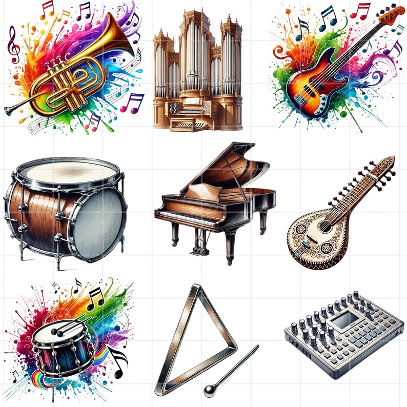 66 Watercolor Musical Instruments Clipart, Transparent Background, PNG ...