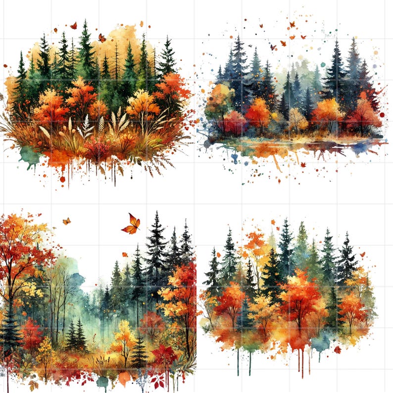 20 Watercolor Autumn Splash Forest Clipart, PNG 4000x4000 Transparent ...