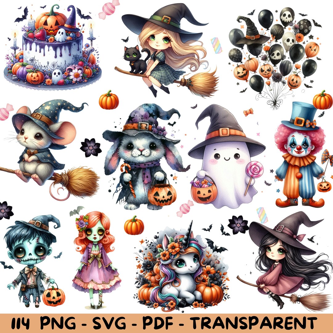 114 Halloween Watercolor Illustrations | Witches, Mummies, Pumpkins ...