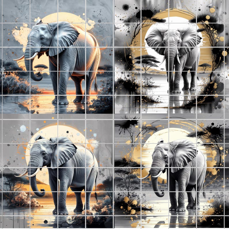 12 Watercolor Abstract Elephant Art PNG, Watercolor & Ink Painting ...