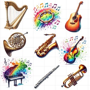 66 Watercolor Musical Instruments Clipart, Transparent Background, PNG ...