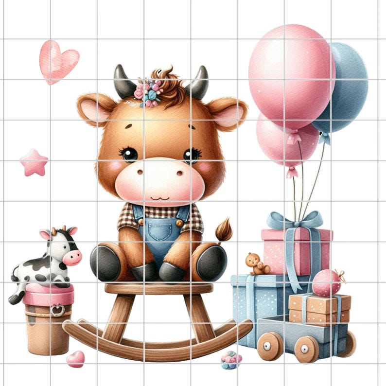 23 Watercolor Baby Boy Cow Clipart, Cute Cow Nursery Decor, Baby Shower ...