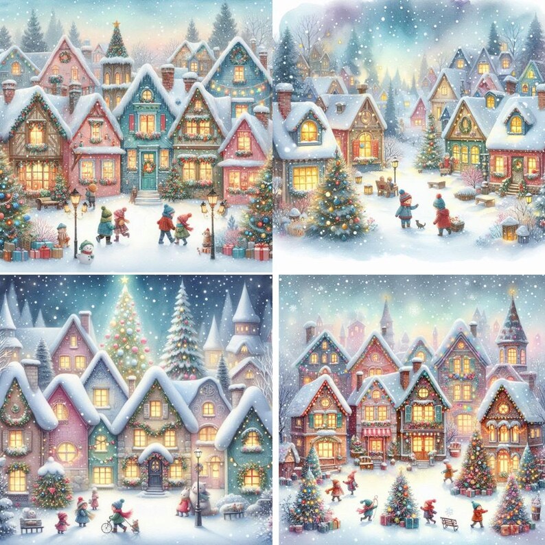 39 Watercolor Christmas Village PNG | White Background, Magical ...