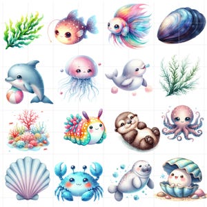 118 Watercolor Ocean Animals Clipart | Sea Creatures PNG, SVG, PDF ...