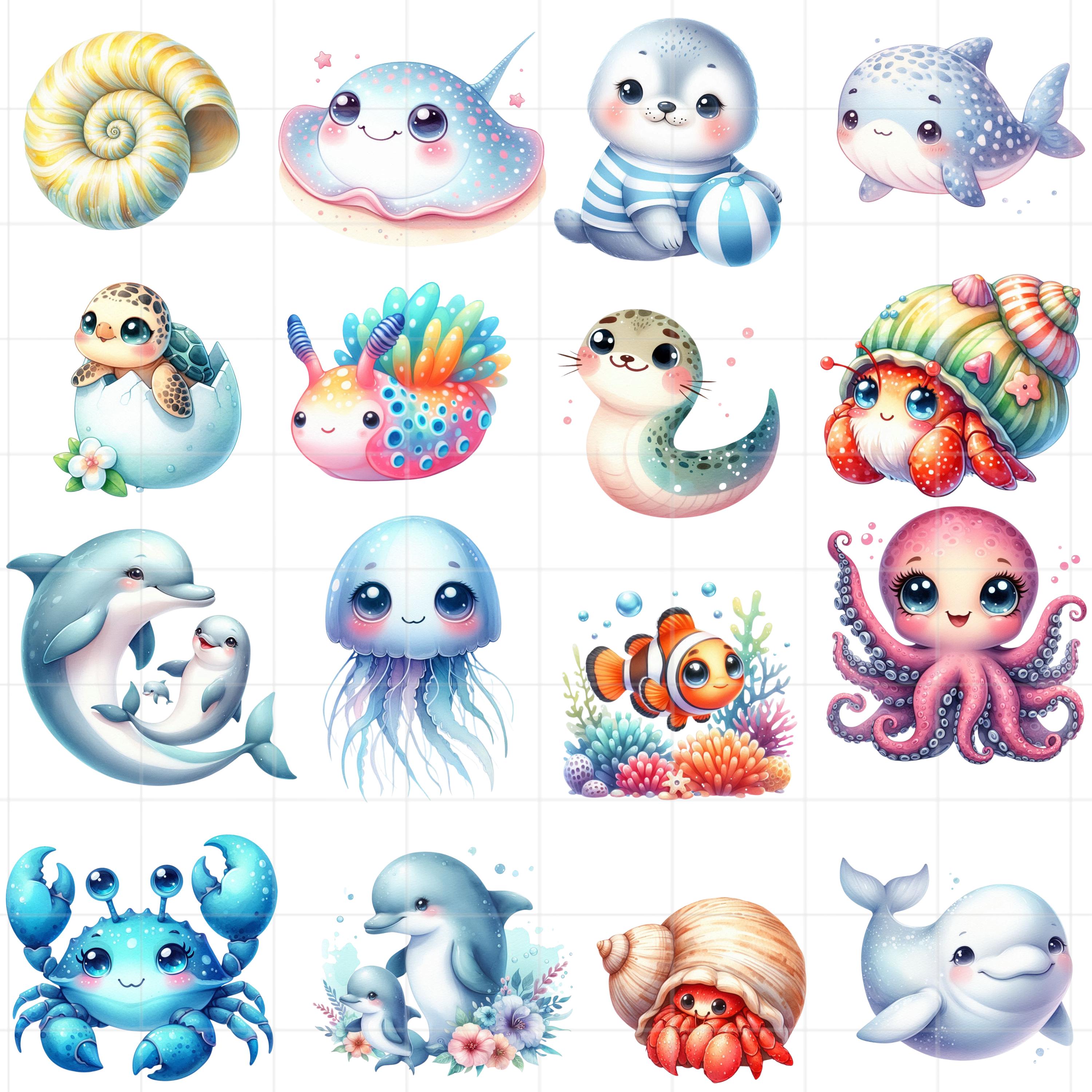 118 Watercolor Ocean Animals Clipart | Sea Creatures PNG, SVG, PDF ...