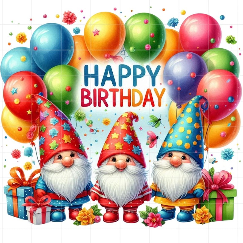 13 Watercolor Happy Birthday Gnomes Clipart – Cute Party Gnome PNG With ...
