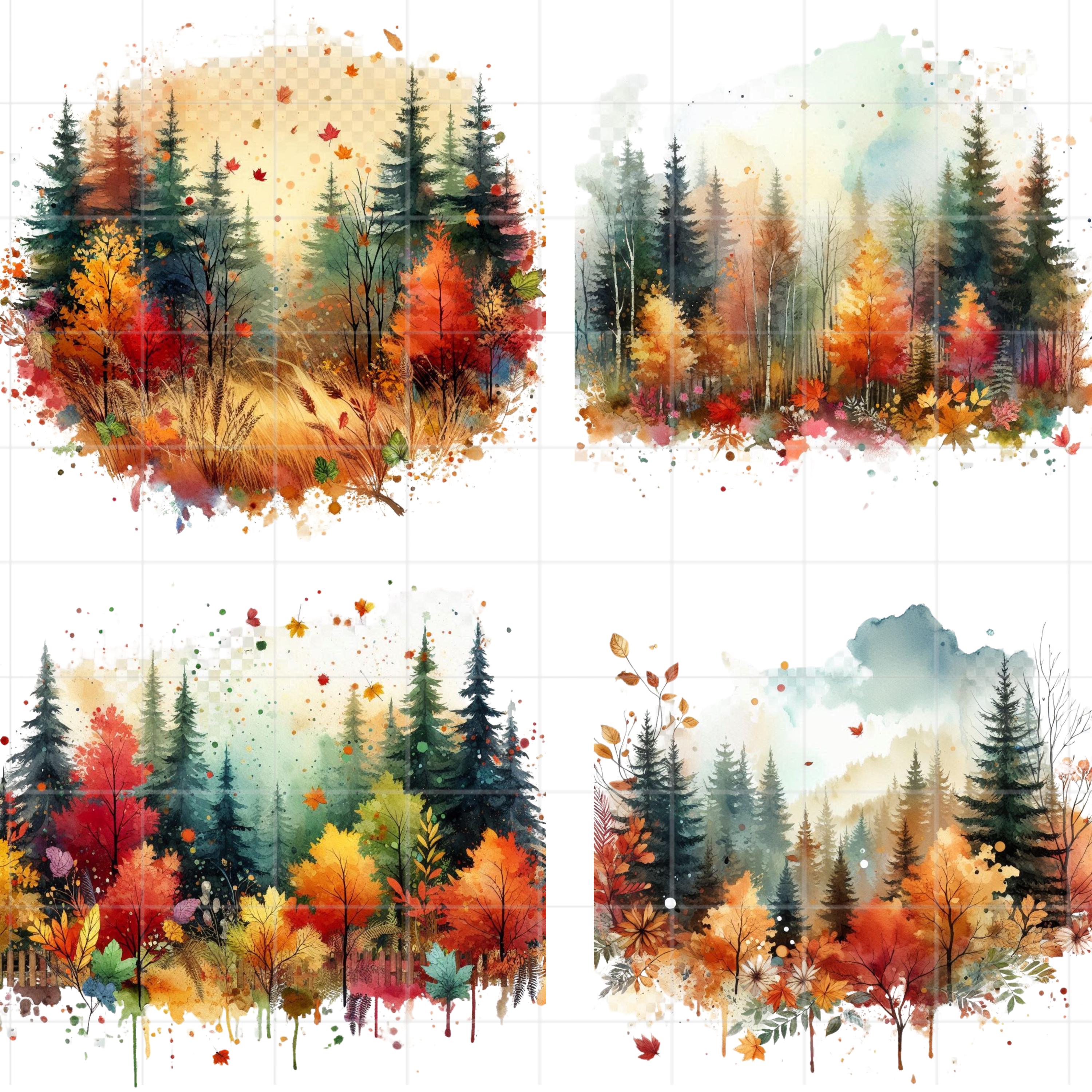 20 Watercolor Autumn Splash Forest Clipart, PNG 4000x4000 Transparent ...