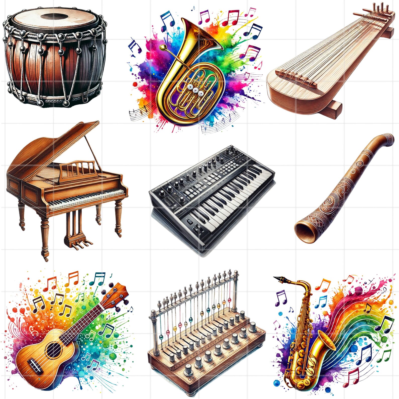 66 Watercolor Musical Instruments Clipart, Transparent Background, PNG ...