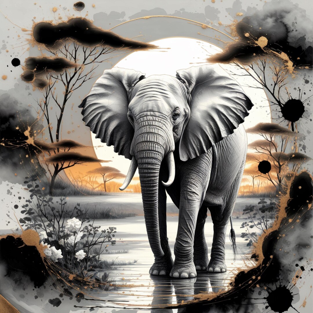 12 Watercolor Abstract Elephant Art PNG, Watercolor & Ink Painting ...