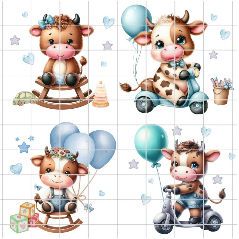 23 Watercolor Baby Boy Cow Clipart, Cute Cow Nursery Decor, Baby Shower ...