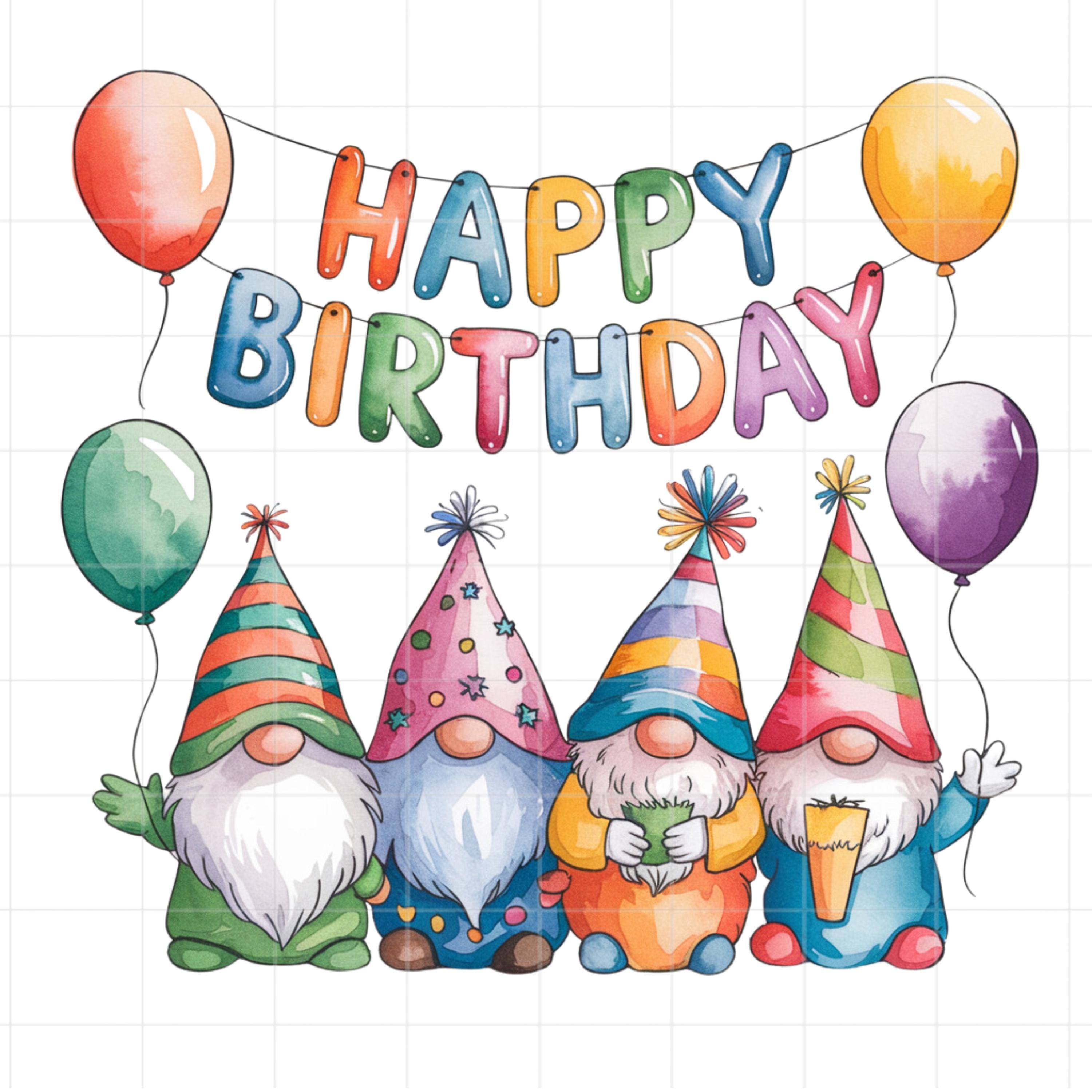 12 Watercolor Happy Birthday Gnomes, Transparent Background, PNG ...
