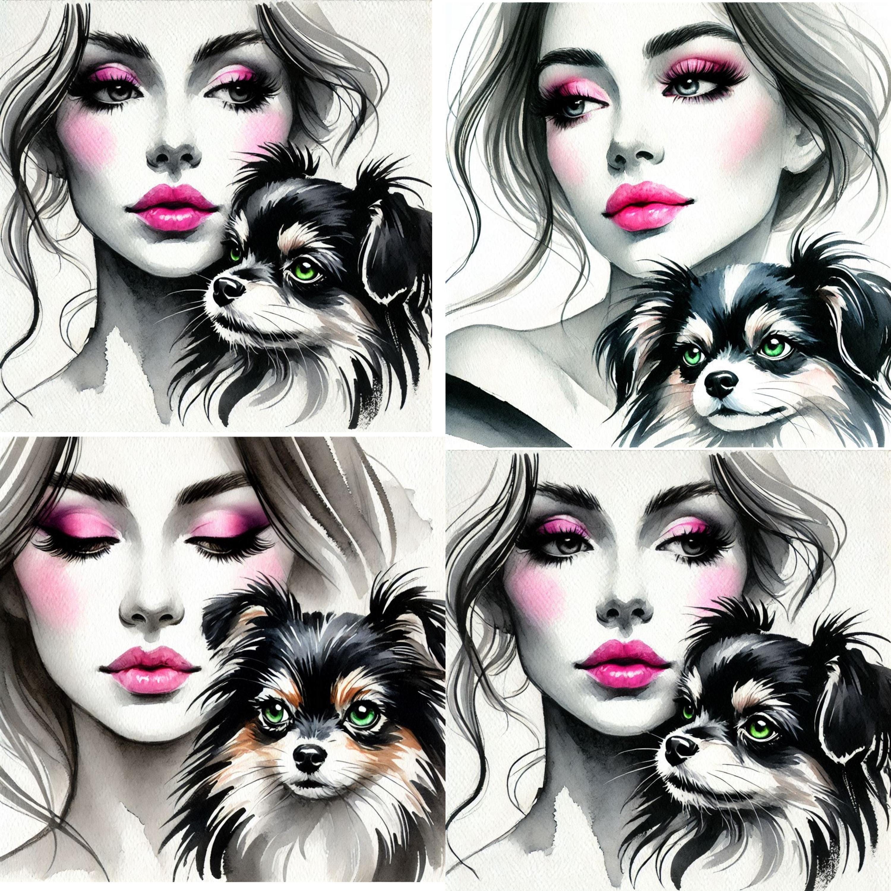 19 Watercolor Woman With Dog PNG, 4000x4000 Pixels, Watercolor Dog, Dog ...