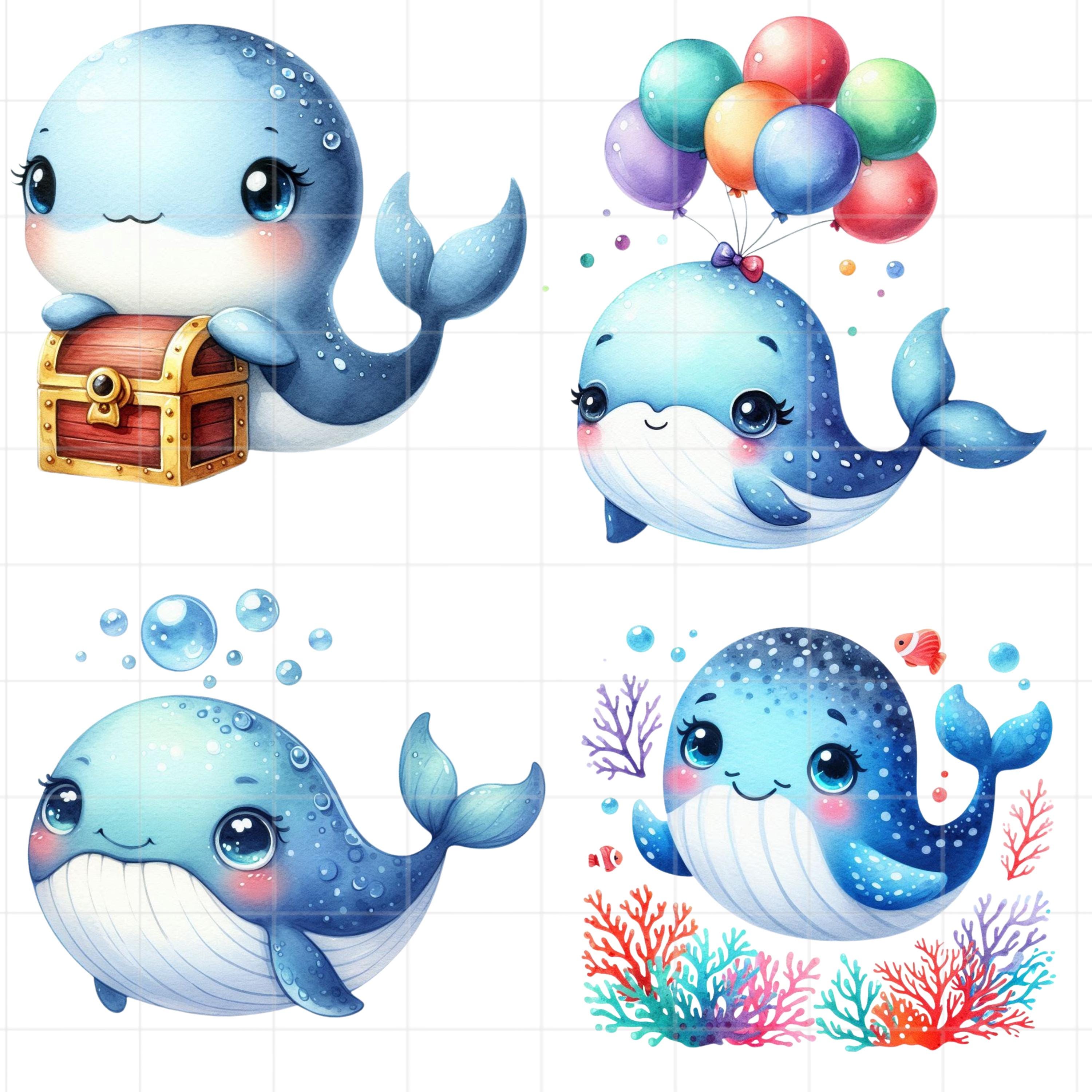 33 Watercolor Playful Whales Clipart, Cute Whale PNG, Transparent ...