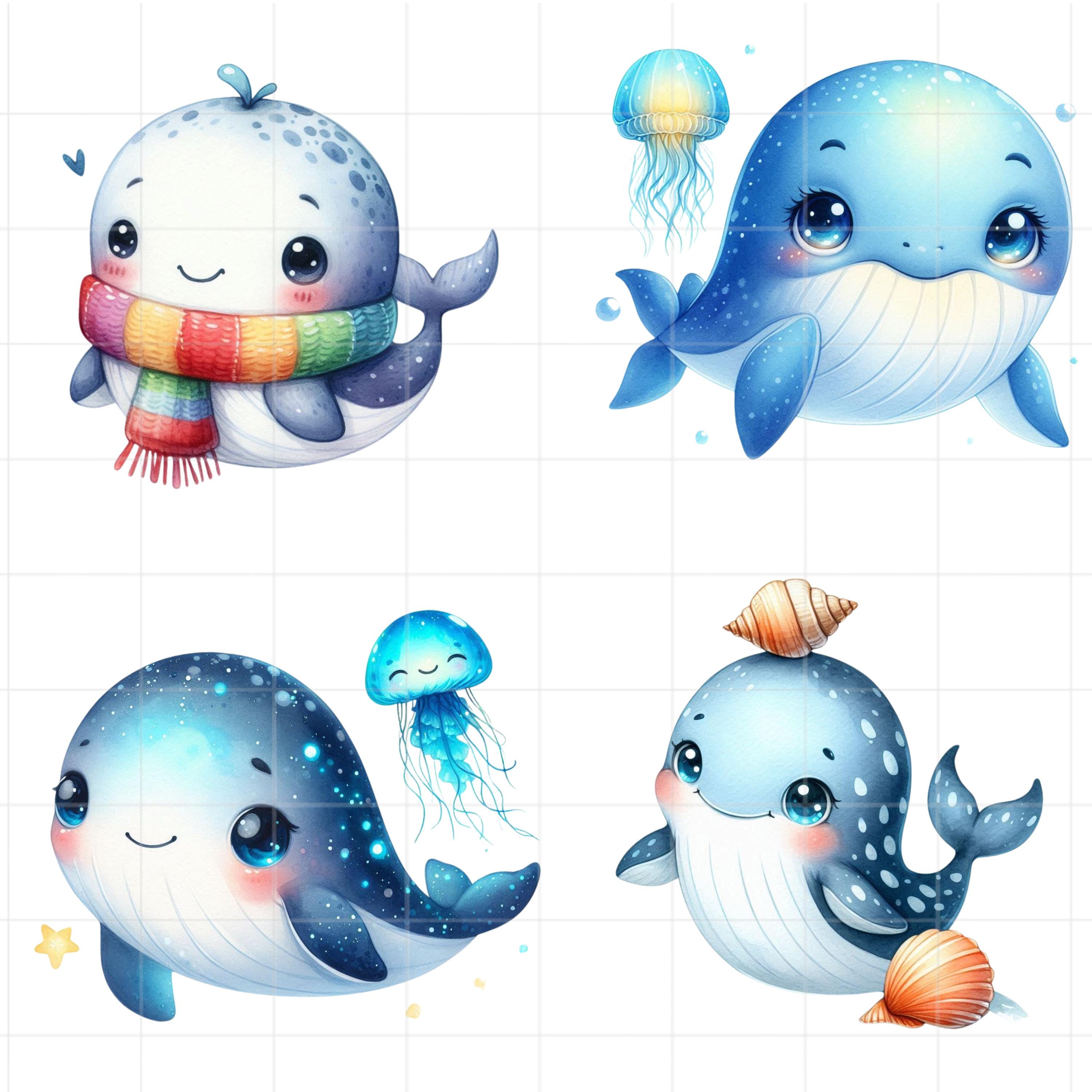 33 Watercolor Playful Whales Clipart, Cute Whale PNG, Transparent ...