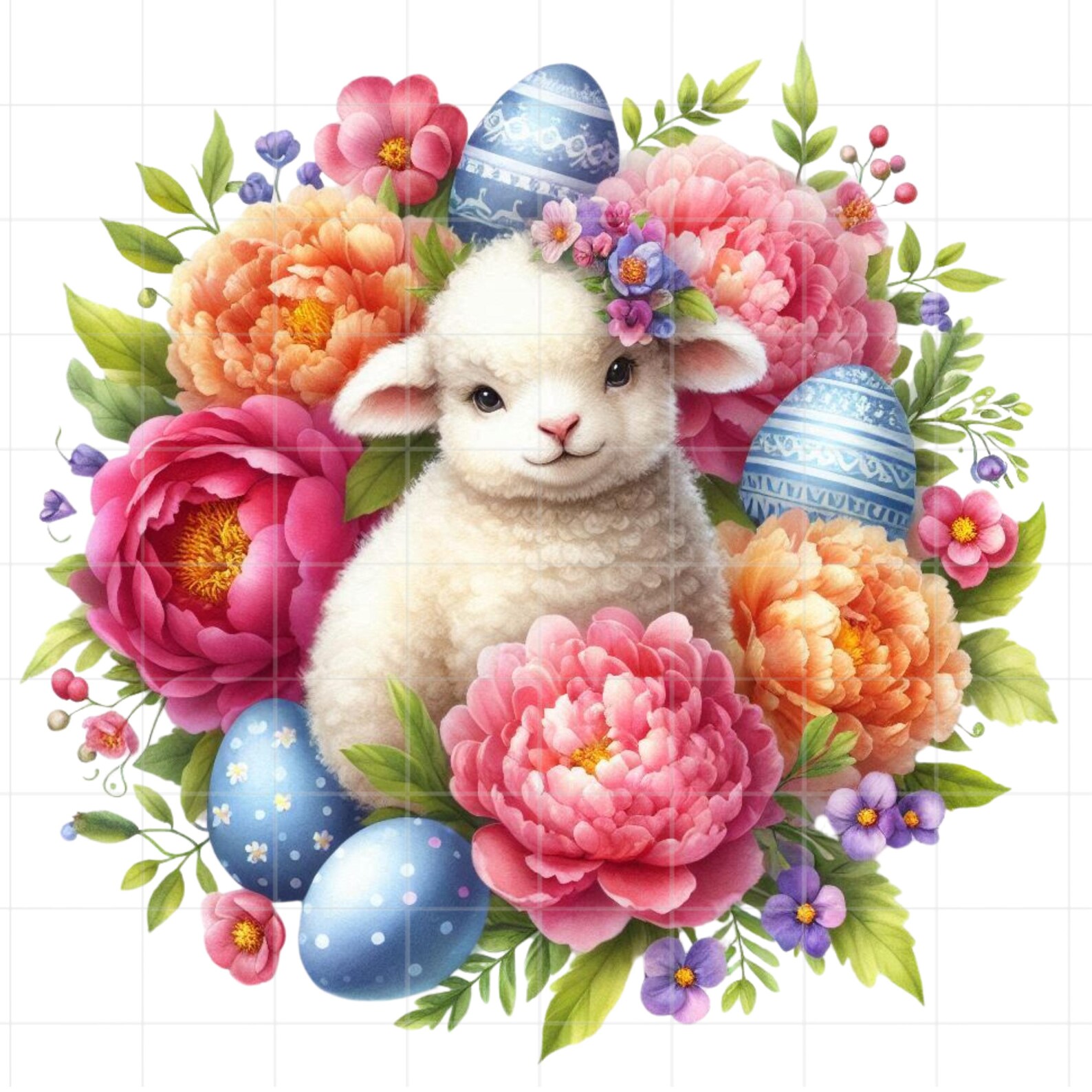 20 Watercolor Easter Lamb With Eggs & Flowers | Transparent Background ...