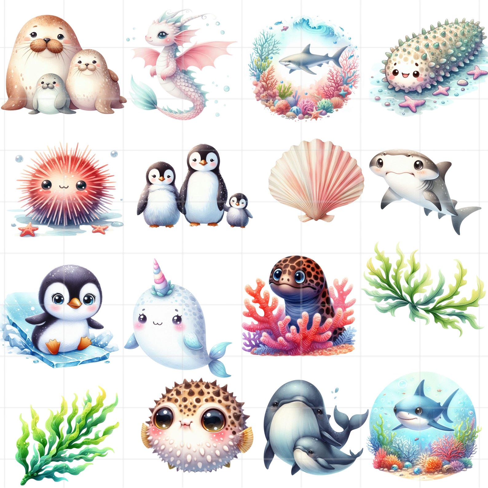 118 Watercolor Ocean Animals Clipart | Sea Creatures PNG, SVG, PDF ...
