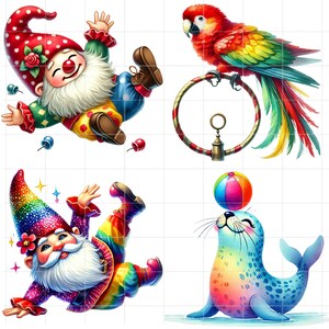 47 Watercolor Circus Clipart With Gnomes and Animals, Transparent ...
