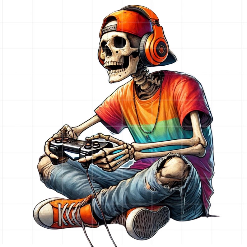 12 Watercolor Skull With Game Controller Clipart, PNG Transparent ...