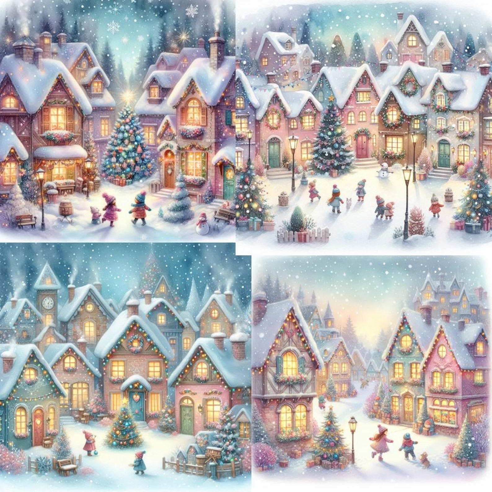 39 Watercolor Christmas Village PNG | White Background, Magical ...