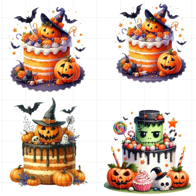 30 Watercolor Halloween Cake Clipart PNG SVG PDF | Spooky Cute Digital ...