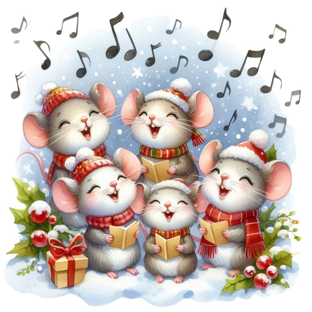 42 Watercolor Christmas Carol Mice PNG, Cute Holiday Singing Mouse ...