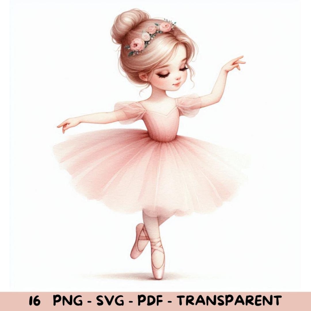 16 Watercolor Pink Ballerina Clipart PNG SVG PDF | Cute Ballet Girl ...