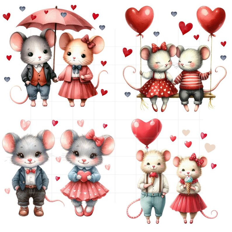 47 Watercolor Valentine Mice Transparent Background, Valentine Mouse ...