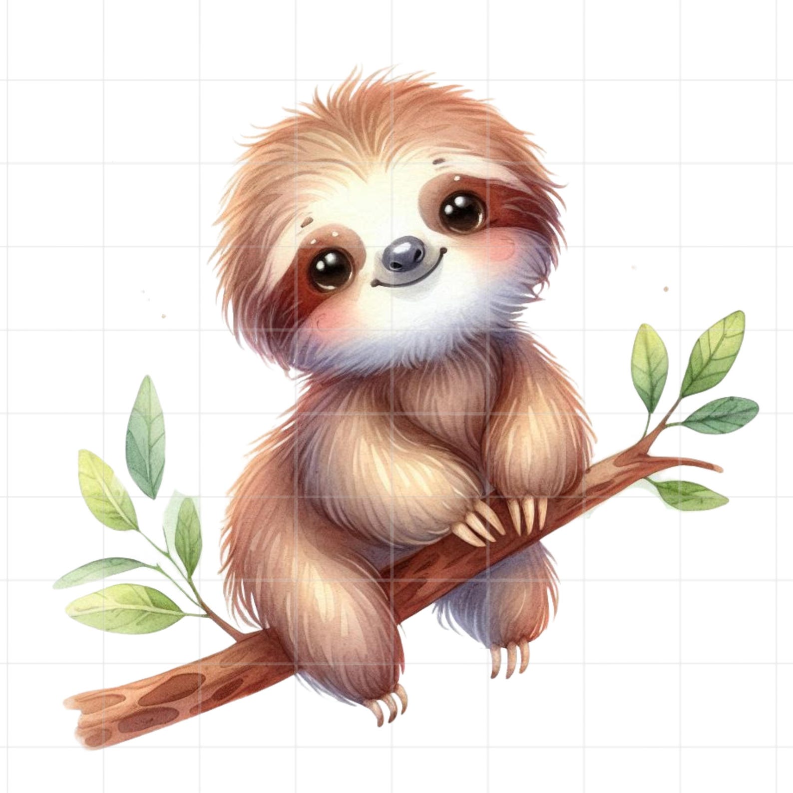 14 Watercolor Baby Sloth Clipart | Cute Sloth on Branch | Transparent ...